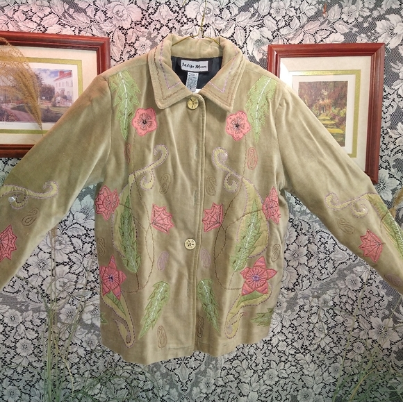 indigo moon | Jackets & Coats | Indigo Moon Tan Pink Cotton Beaded ...